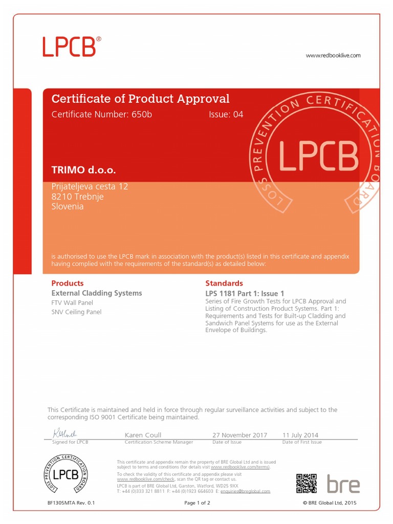 Certificate of Product Approval: TRIMO D.O.O | PDF