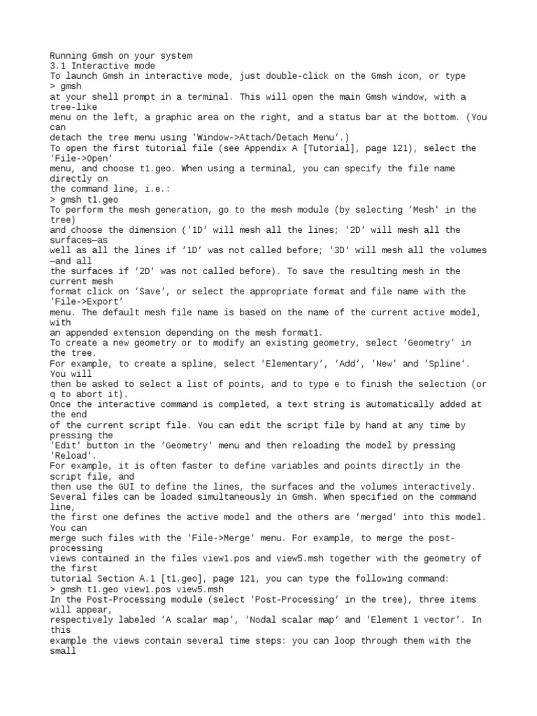 Running GMSH | PDF | Command Line Interface | Menu (Computing)