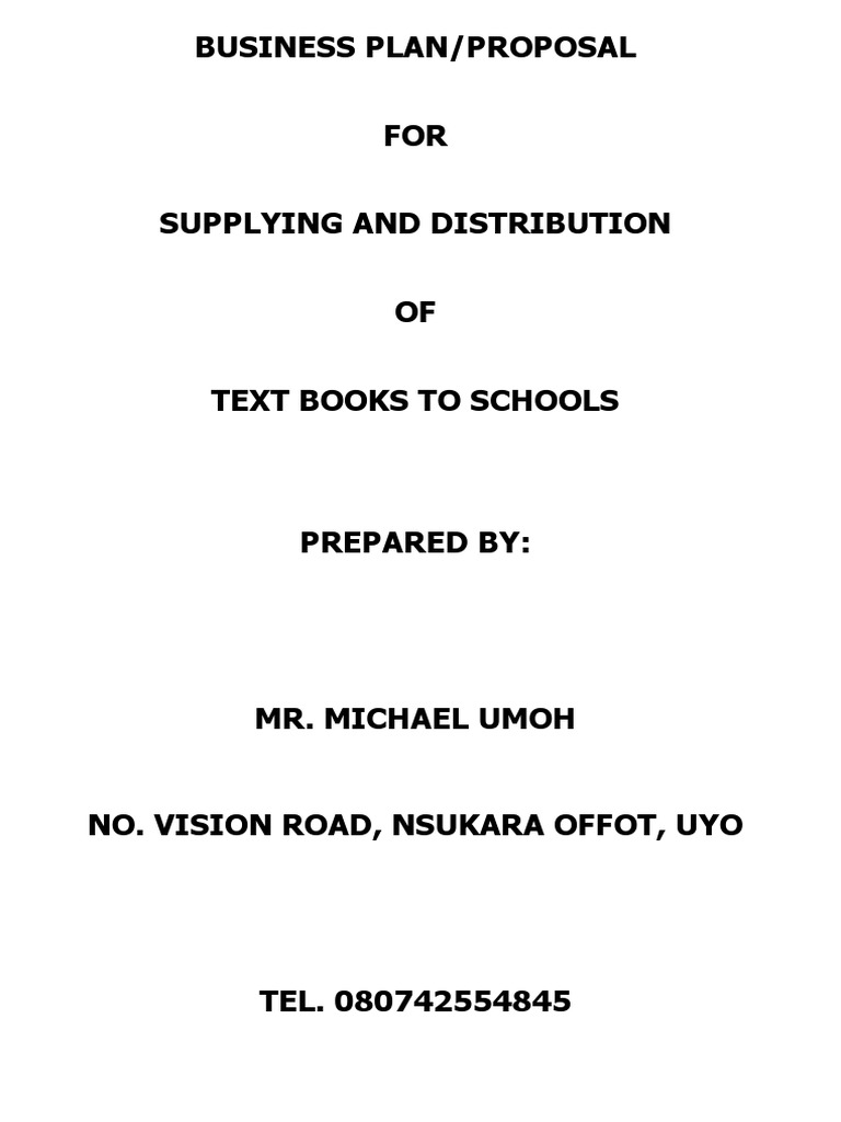 Business Plan/Proposal FOR Supplying and Distribution OF Text Books To ...