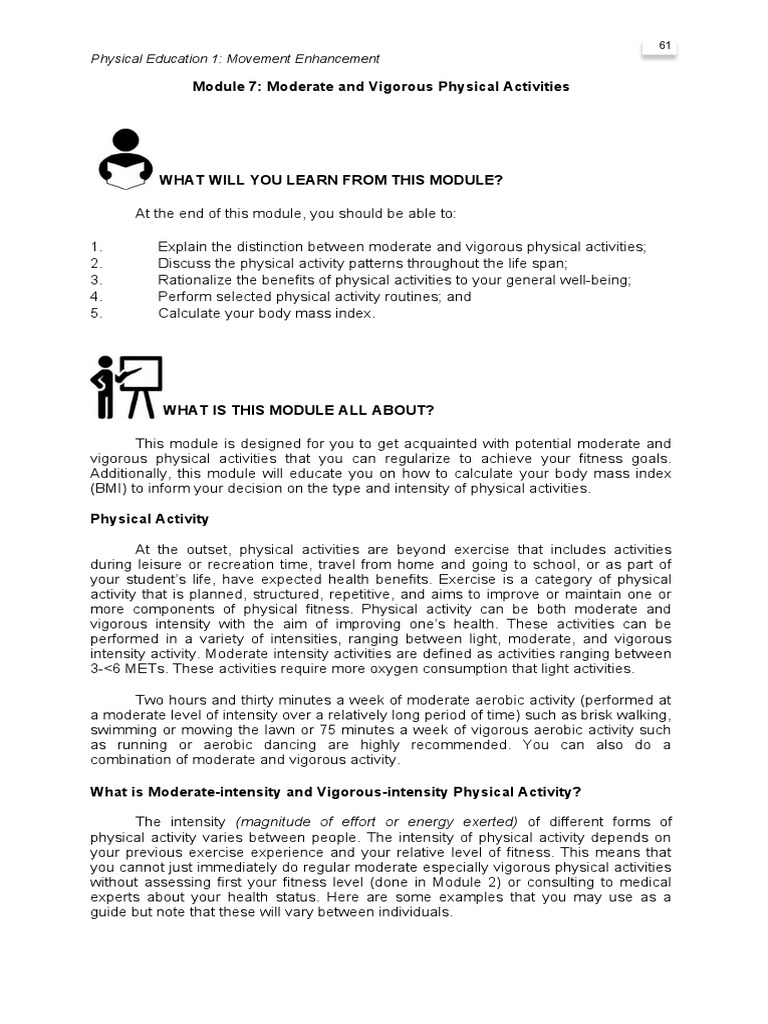 Moderate and Vigorous Physical Activities | PDF | Body Mass Index ...