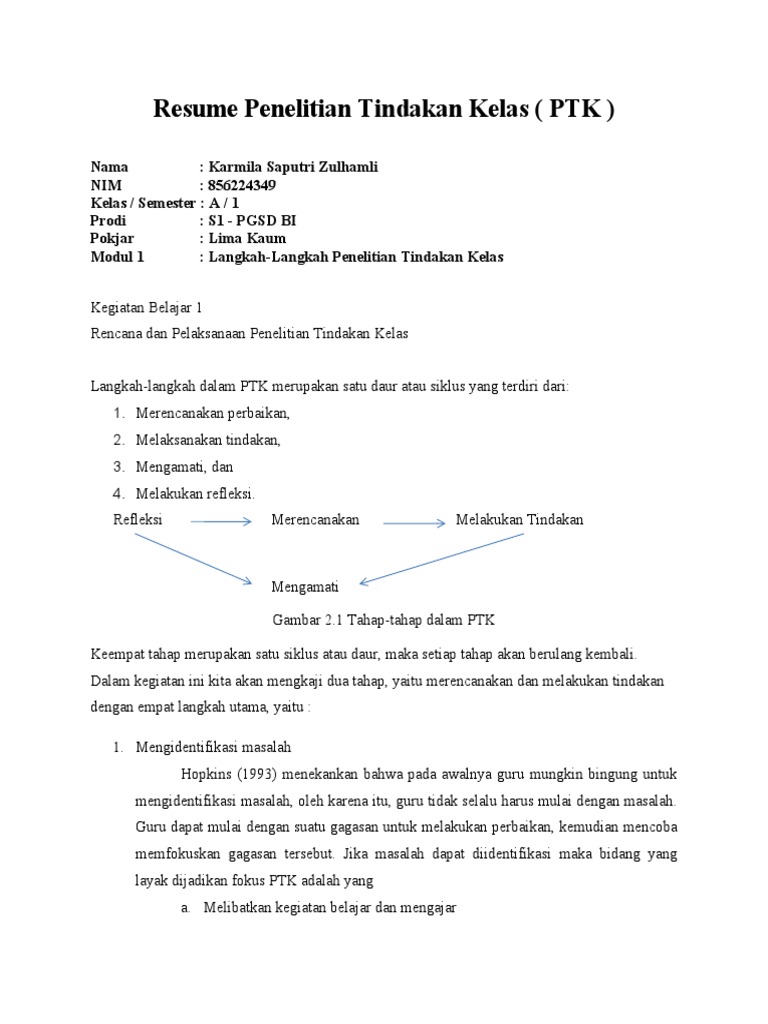 Karmila Saputri Zulhamli - Resume Penelitian Tindakan Kelas MODUL 2 | PDF