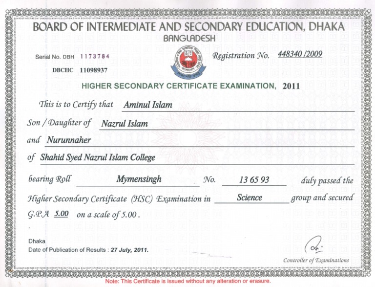 HSC Certificate | PDF