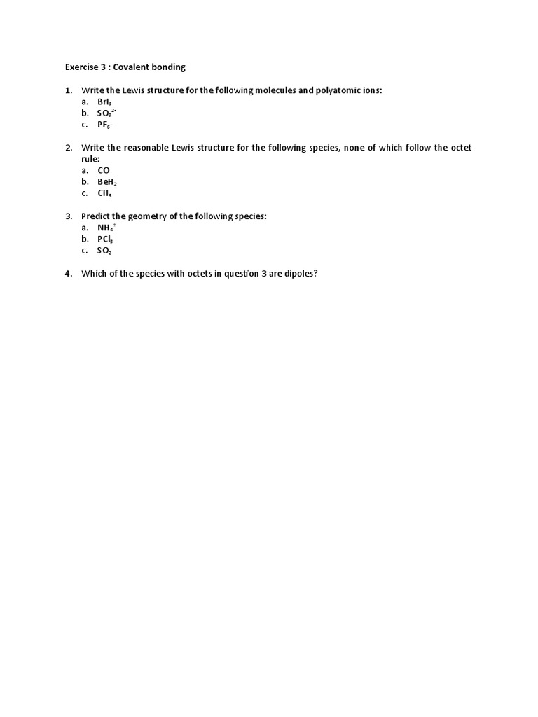 Exercise (4) - Covalent Bonding - Rev. | PDF