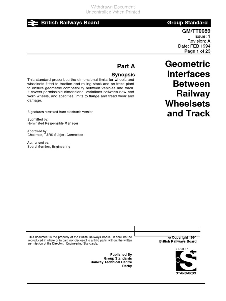 Geometric Interfaces Between Railway Wheelsets and Track: Part A | PDF ...