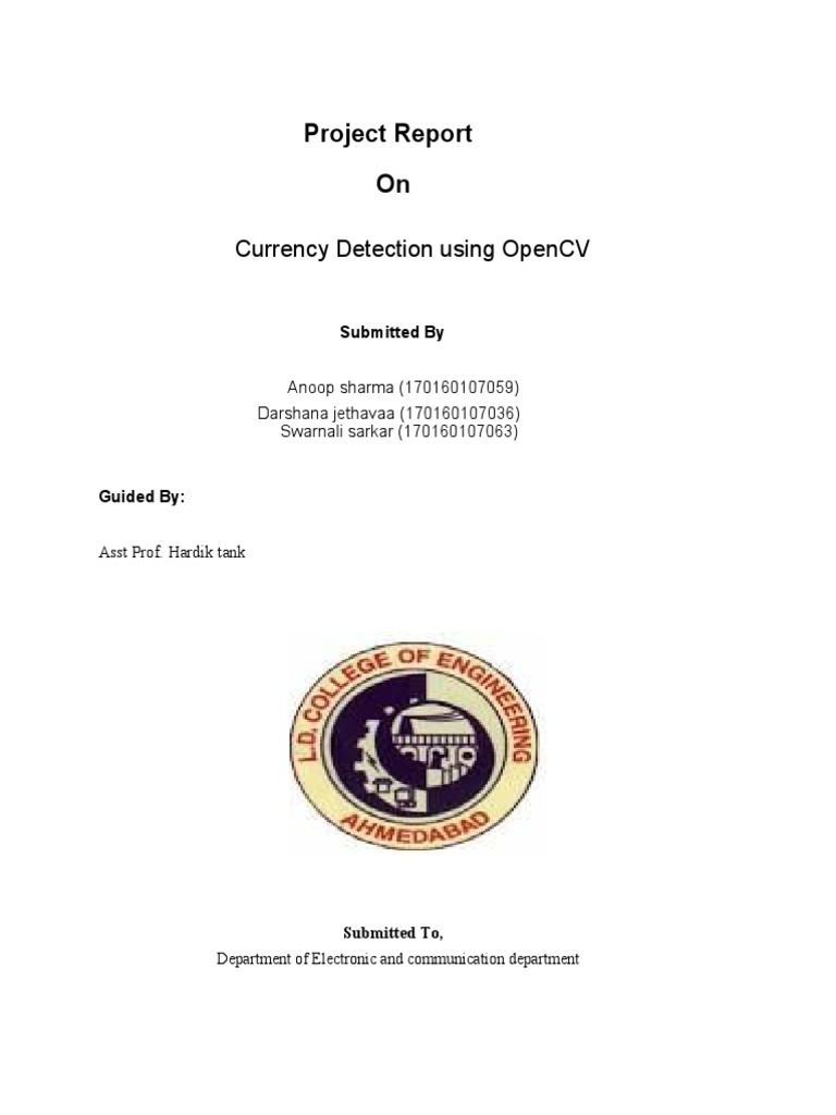 Project Report On: Currency Detection Using Opencv | Download Free PDF ...