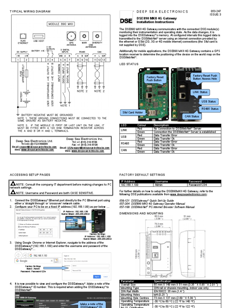 DSE890 MKII 4G Gateway Installation Instructions: Typical Wiring ...