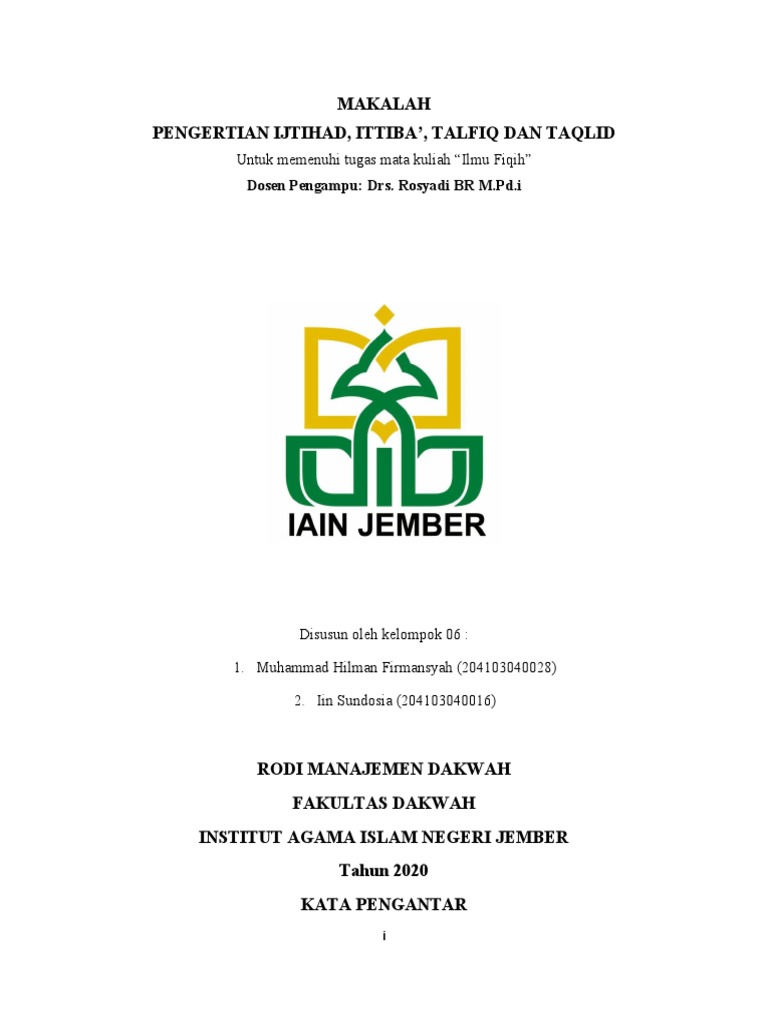 Kelompok 6 Fiqih (Pengertian Ijtihad, Ittiba', Talfiq Dan Taqlid) | PDF