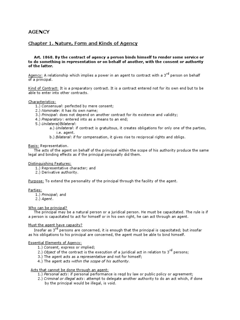 Agency: Chapter 1. Nature, Form and Kinds of Agency | Download Free PDF ...
