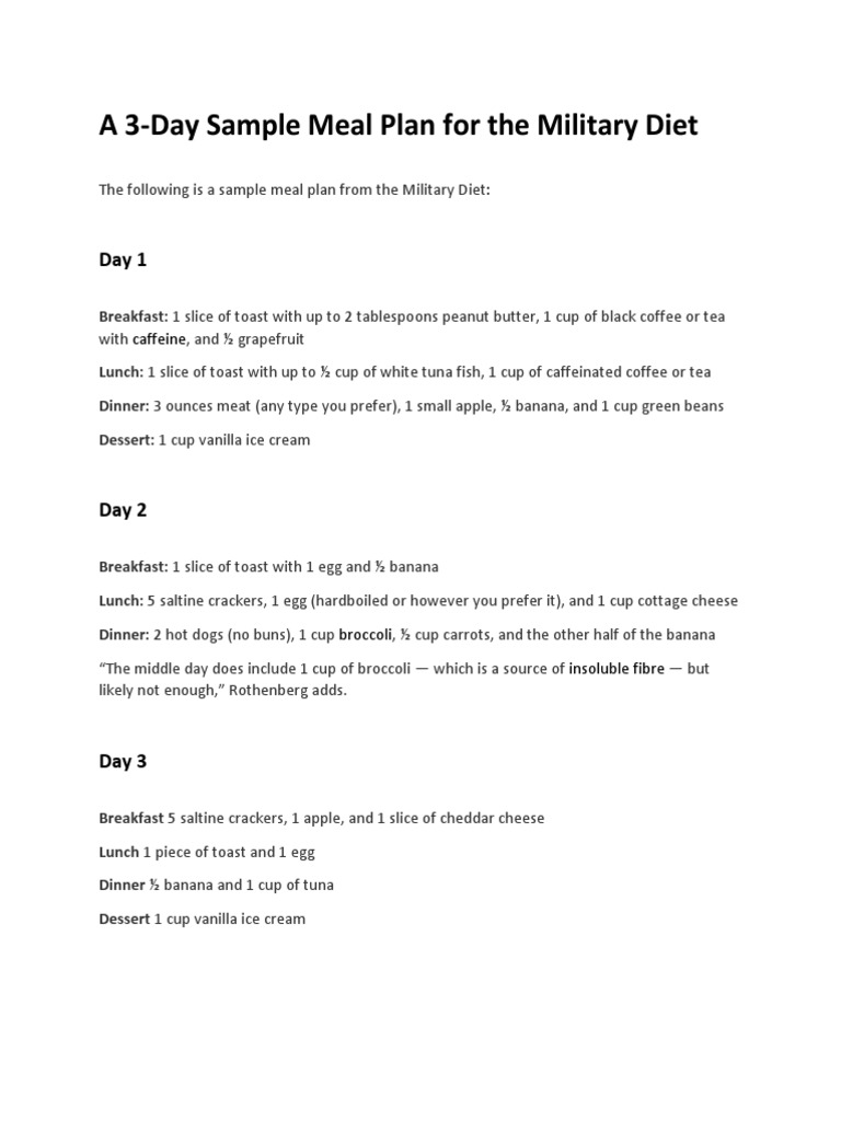 3-Day Military Diet Meal Plan | PDF