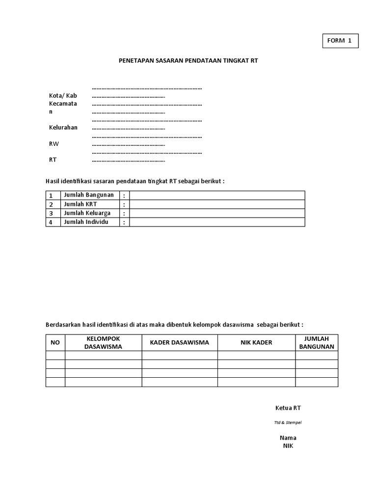 Formulir Manual Kelompok Dasawisma | PDF