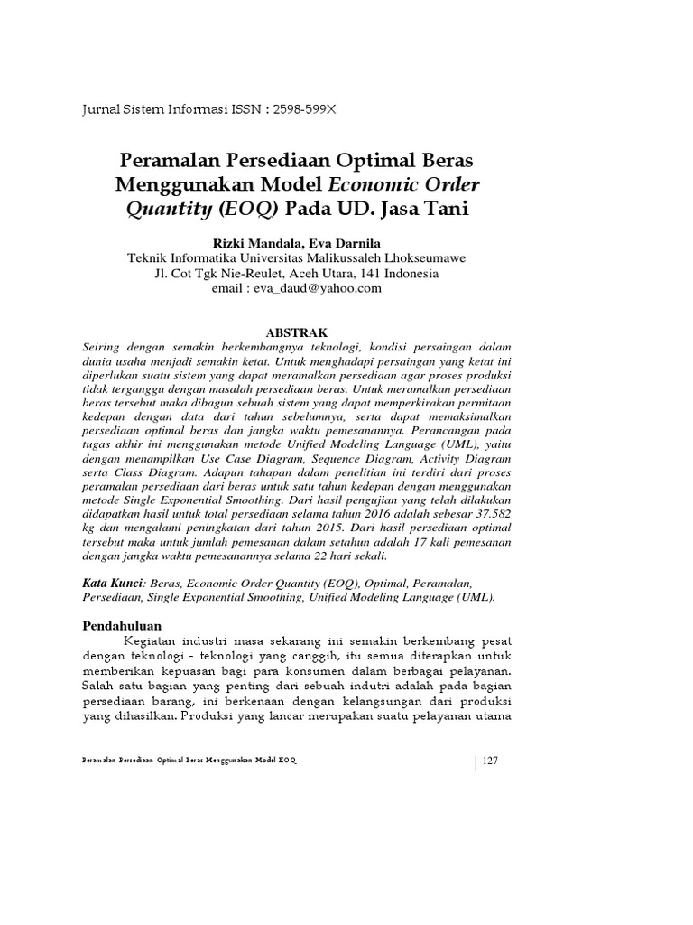 Peramalan Persediaan Optimal Beras Menggunakan Model Economic Order ...