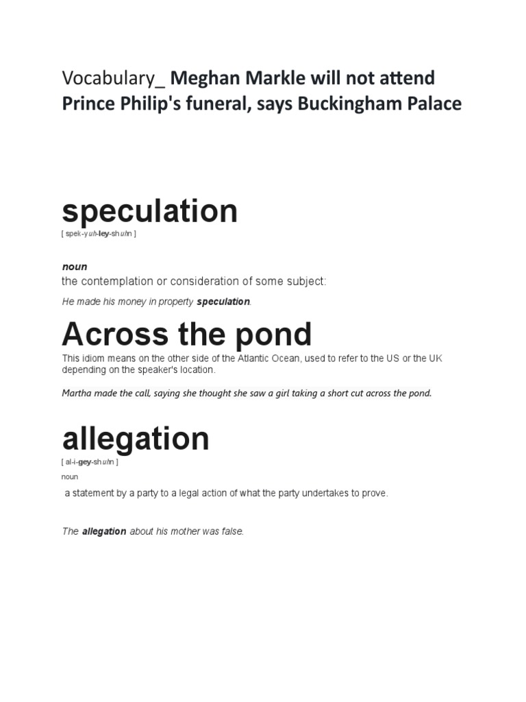 Vocabulary - Meghan Markle Will Not Attend Prince Philip S Funeral Says ...