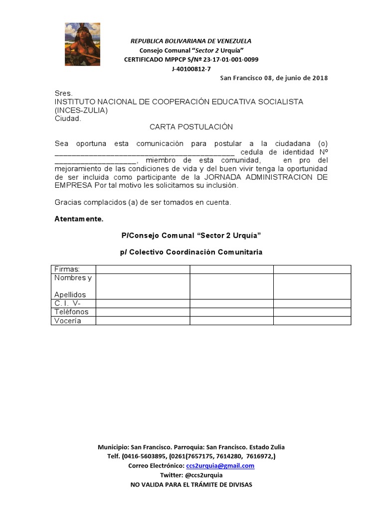 Carta de Postulacion Ince | PDF
