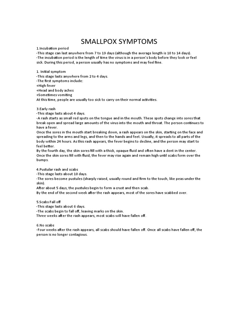 Smallpox Symptoms | PDF | Self-Improvement