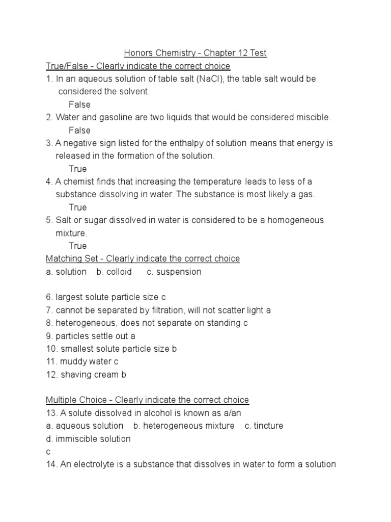 Nathan Davies - Honors Chemistry - Chapter 12 Test | PDF | Solution ...