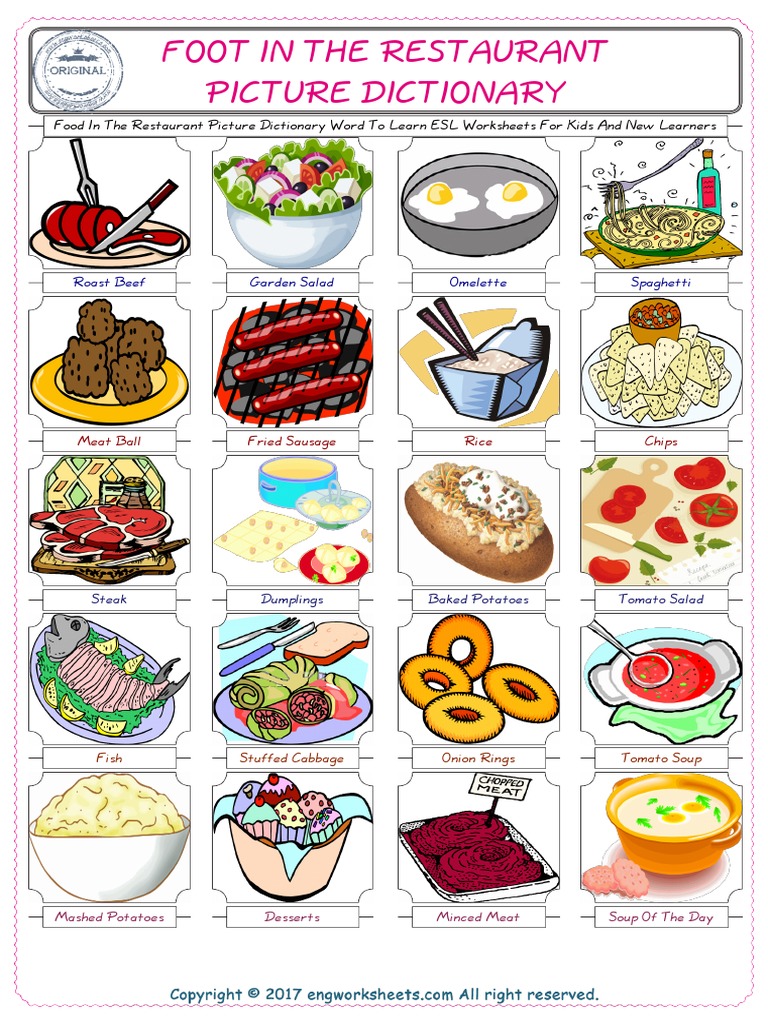 Food and Restaurant Picture Dictionary for ESL Learners | PDF