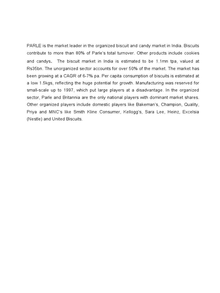 PARLE Is The Market Leader in The Organized Biscuit and Candy Market in ...