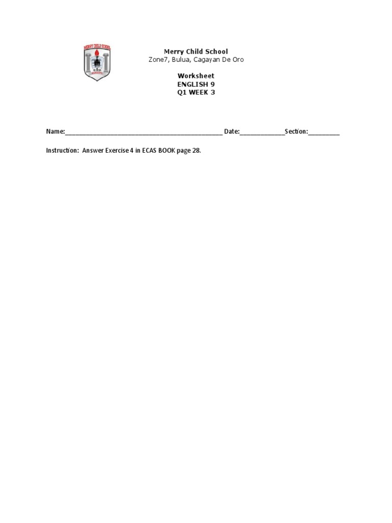Q1 Week 3 Worksheet English 9 | PDF