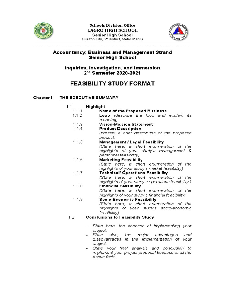 Feasibility Study Format: Lagro High School | PDF | Competition | Marketing