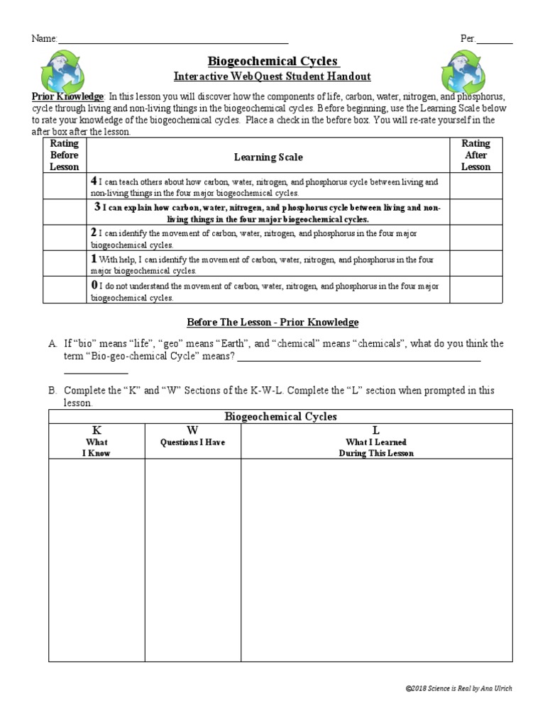 Biogeochemical Cycles WebQuest Student | PDF | Nitrogen | Water Cycle