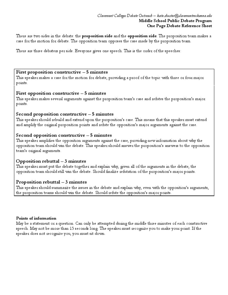 Middle School Debate Format Guide | PDF