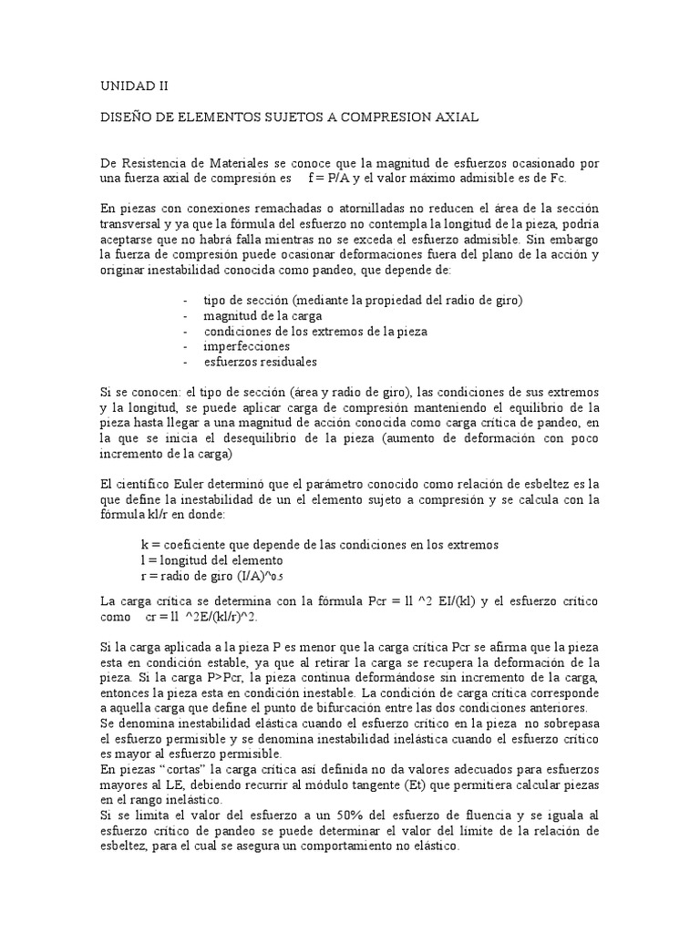 Diseño de Elementos Sujetos A Compresion Axial | PDF | Pandeo ...