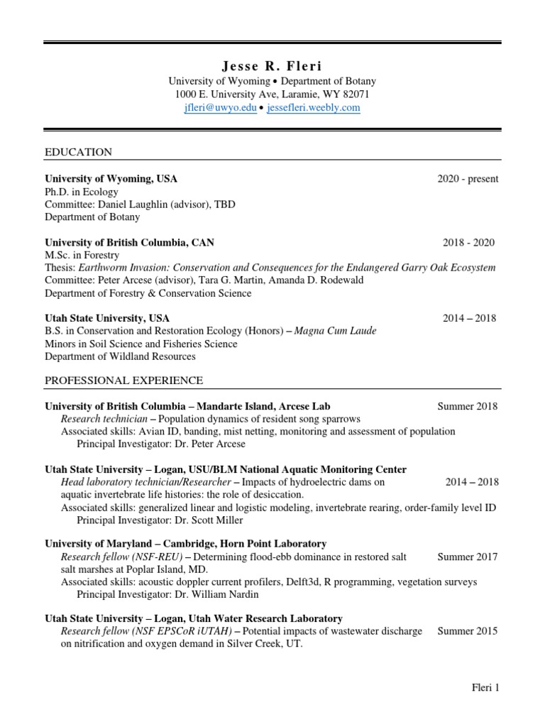 Fleri Jesse CV | PDF | Vegetation | Ecology