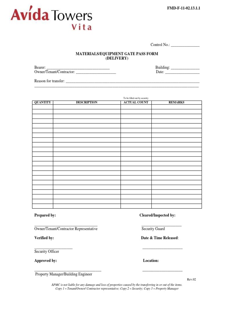 Materials Gate Pass Form | PDF