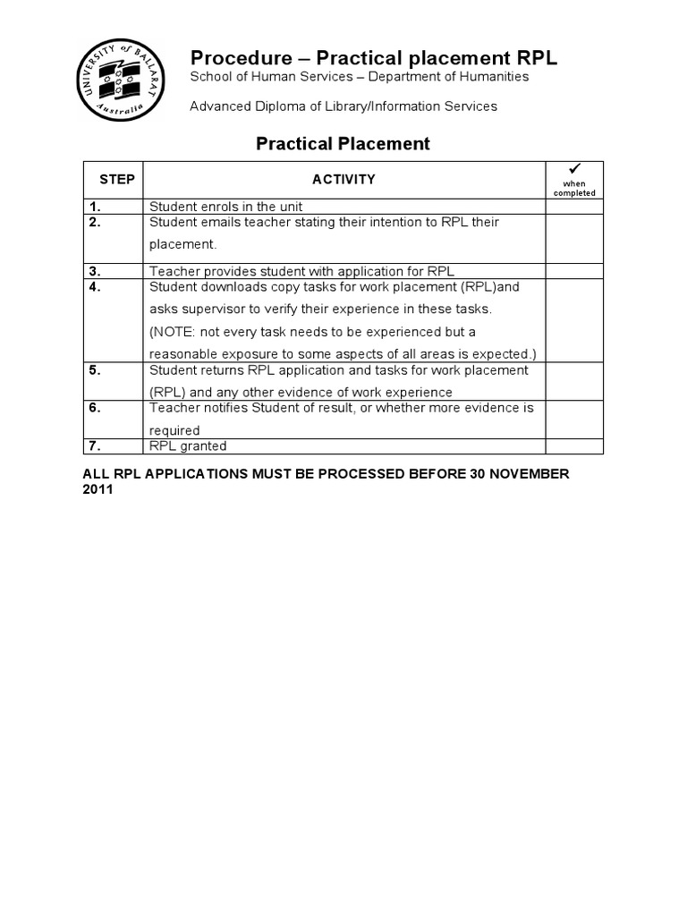 Practical PlacementprocedureRPL | PDF