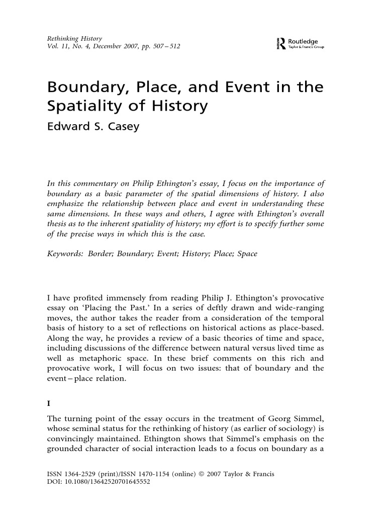 Boundary, Place, and Event in The Spatiality of History: Edward S ...
