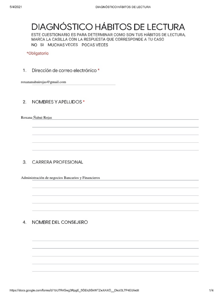 Diagnostico Hábitos de Lectura Encuesta | PDF