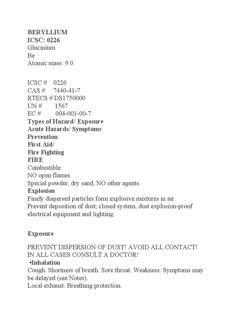 BERYLLIUM | PDF | Physical Sciences | Occupational Safety And Health