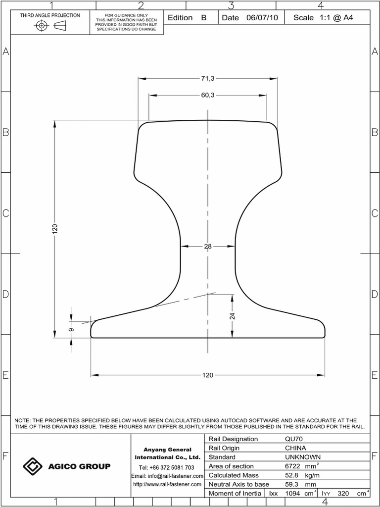 QU70 Crane Rail Drawing | PDF