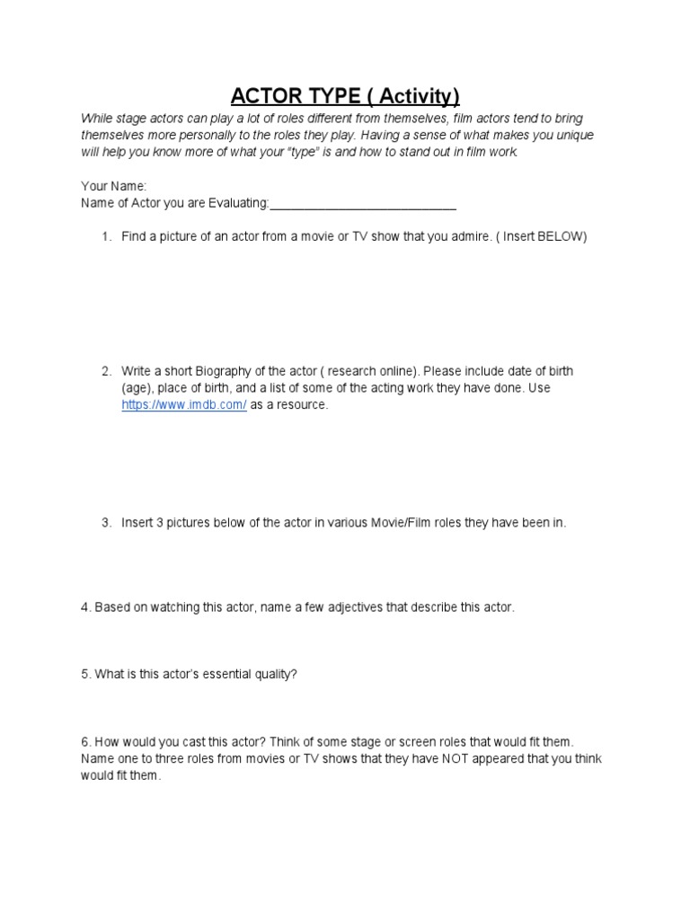 ACTOR TYPE (Activity) Part 1 | PDF