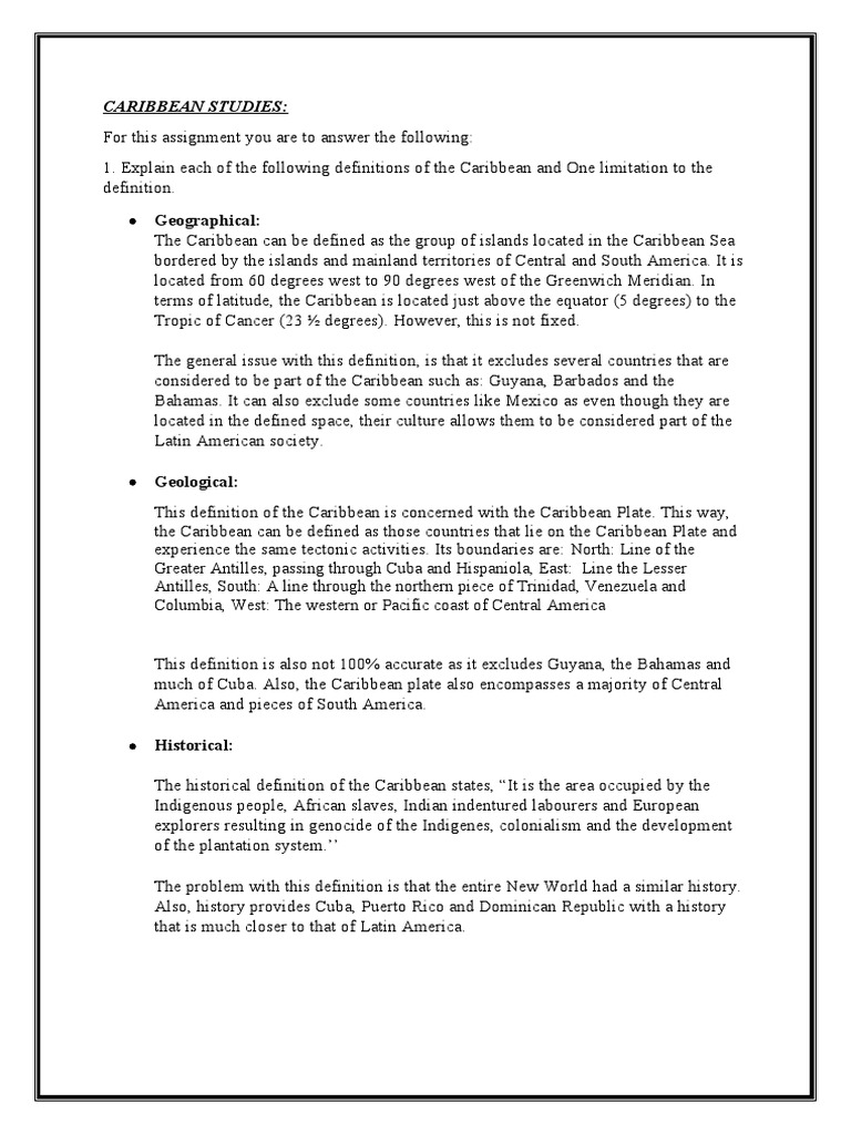 Caribbean Studies - Definition of The Caribbean. | PDF | Caribbean ...