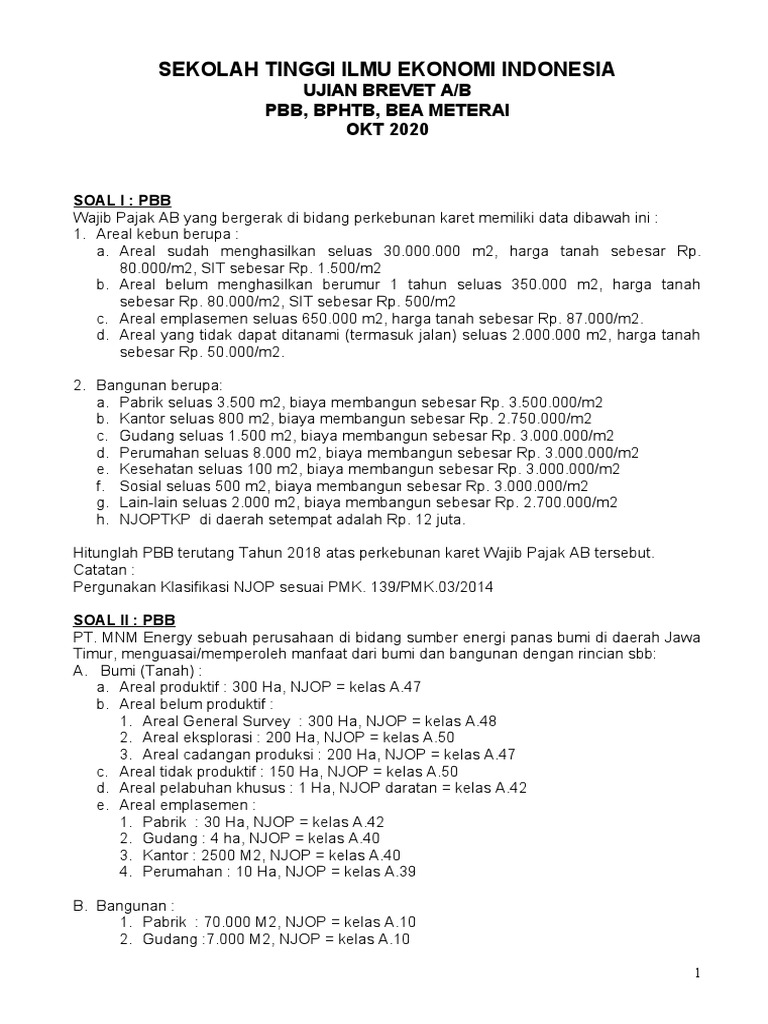 Ujian Brevet A/B: PBB, BPHTB, Bea Meterai | PDF