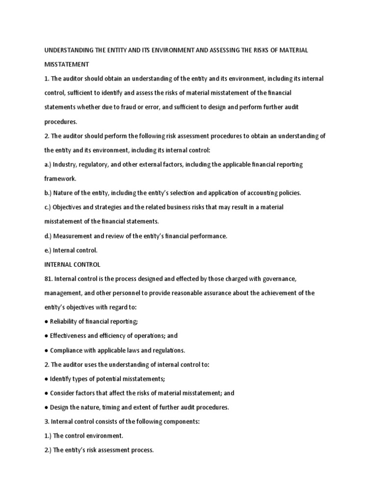 Understanding The Entity and Its Environment and Assessing The Risks of Material | PDF