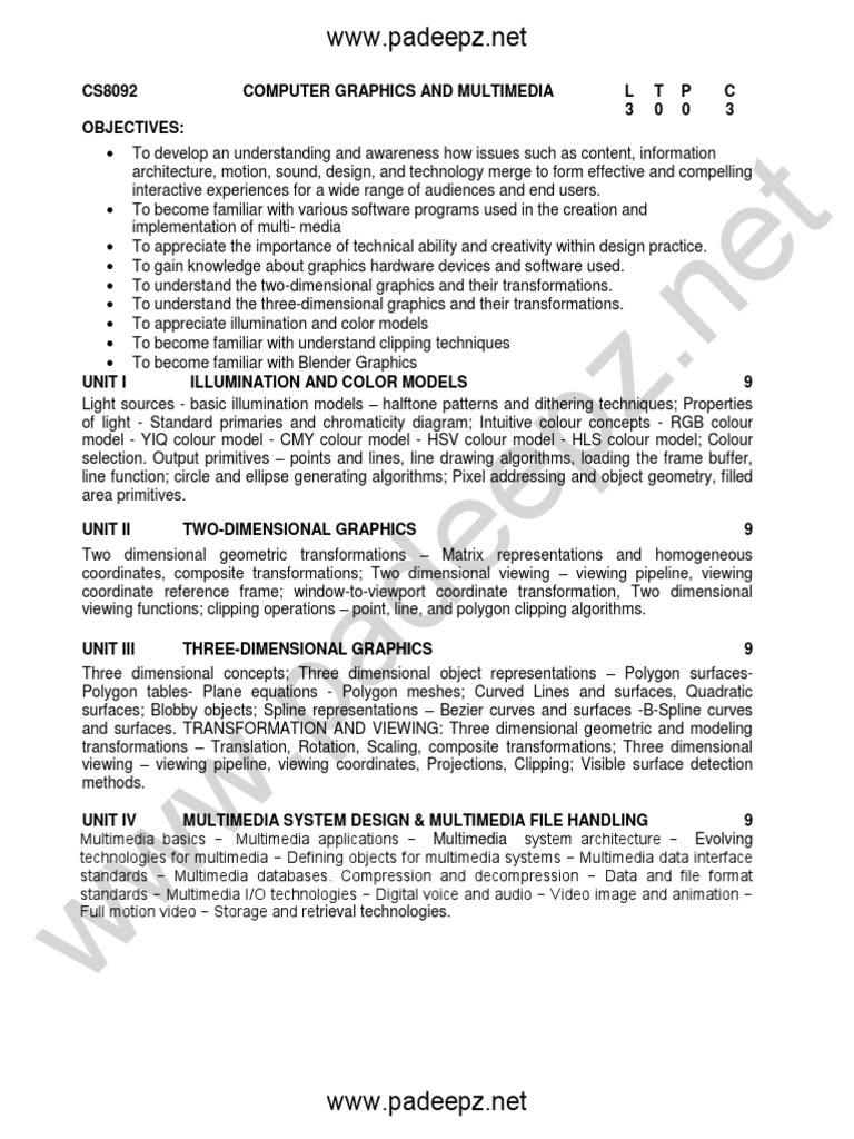 CS8092 Syllabus | PDF | 3 D Computer Graphics | 2 D Computer Graphics