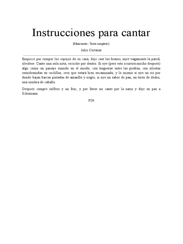Julio Cortazar - Instrucciones para Cantar. | PDF
