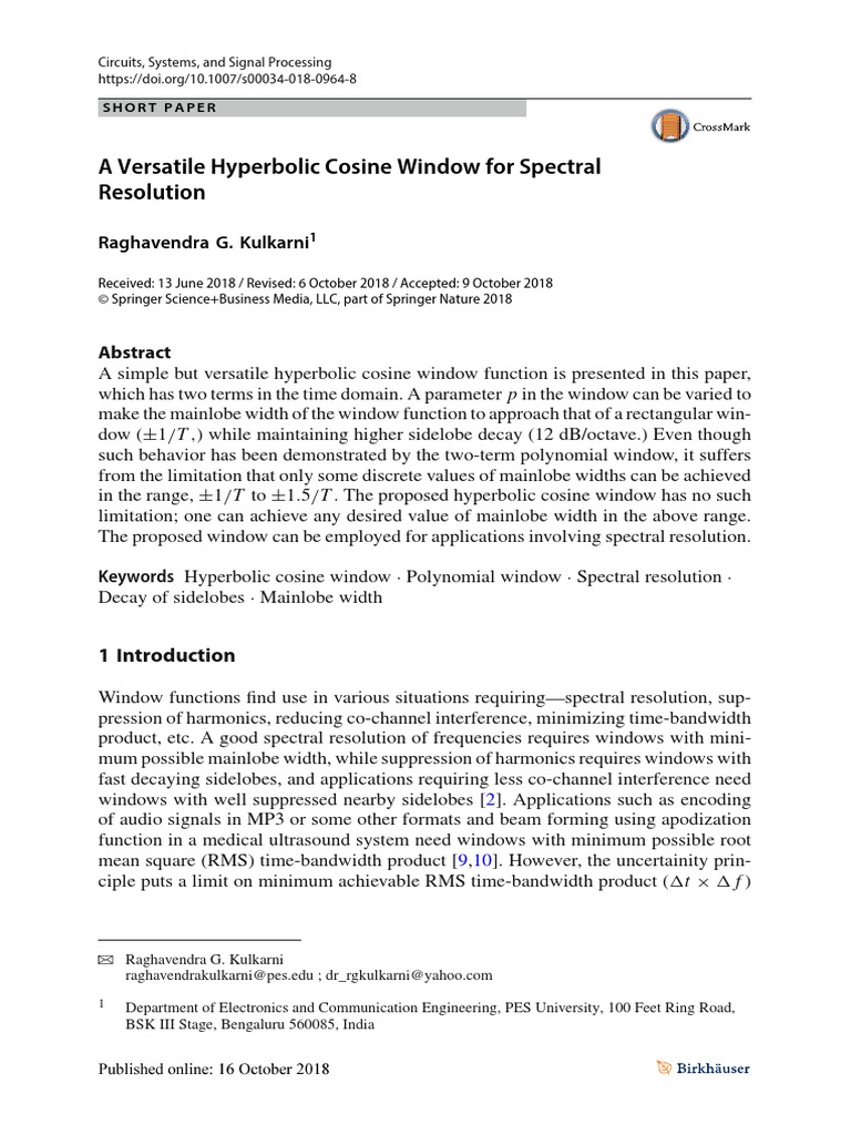 A Versatile Hyperbolic Cosine Window For Spectral | PDF | Function ...
