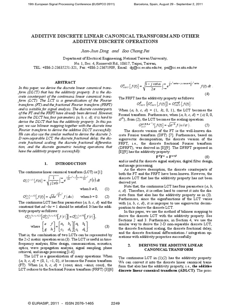 Additive Discrete Linear Canonical Transform and Other Additive Discrete Operations | PDF ...
