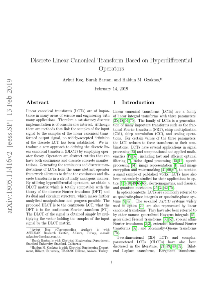 Discrete Linear Canonical Transform Based On Hyperdifferential Operators | PDF | Discrete ...