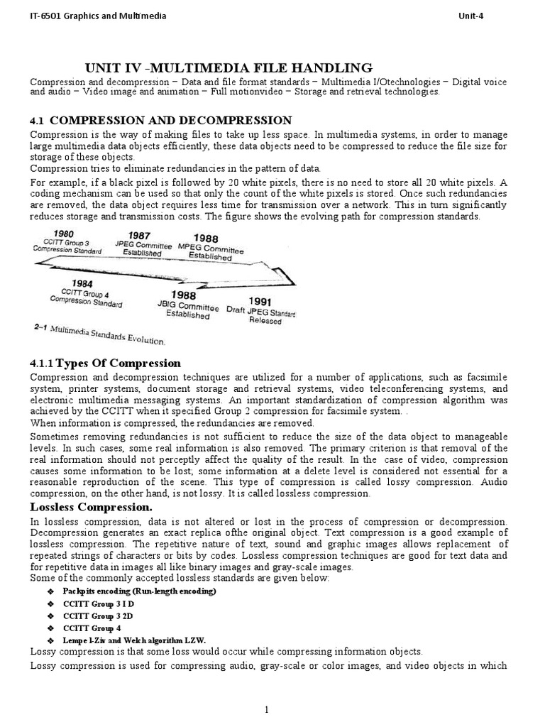Unit Iv - Multimedia File Handling: Compression and Decompression ...