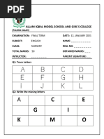 Nursery English Test Paper PDF | PDF | Orthography | Written Communication