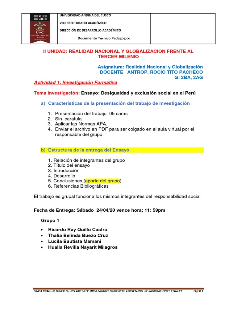 Criterios Trabajo de Investigacion Formativa Ii Unidad 2ag | PDF