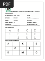 Nursery Class 1st Term Paper | PDF | Communication | Collation