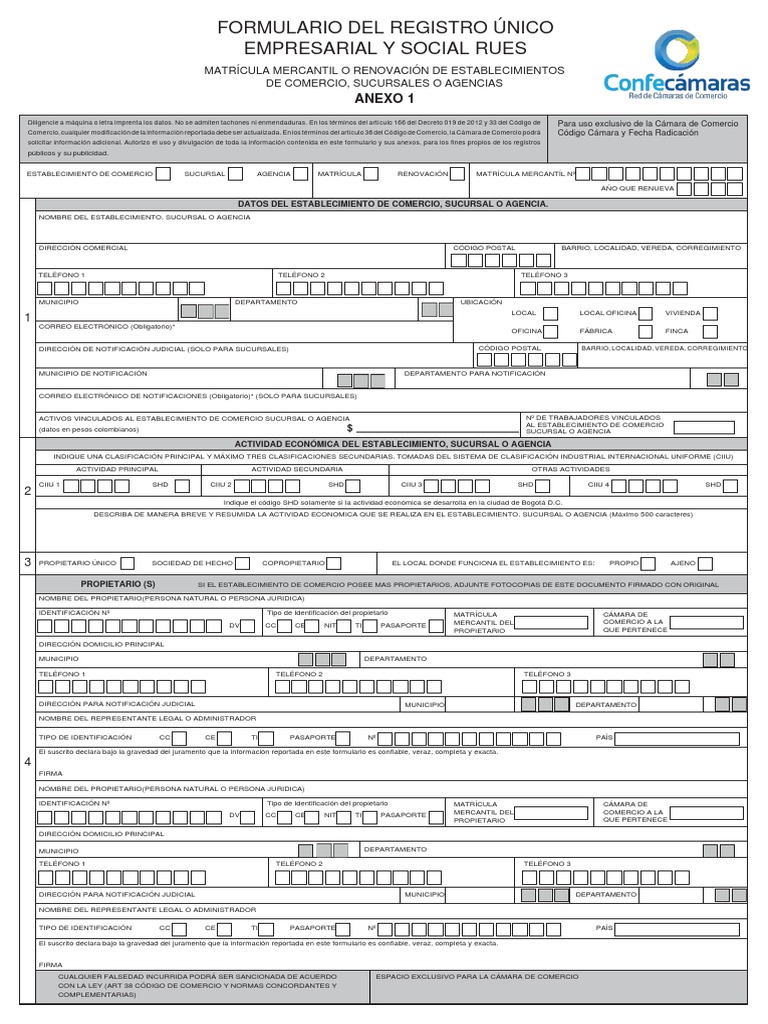 Formulario Del Registro Único Empresarial y Social Rues - Backup | PDF | Business