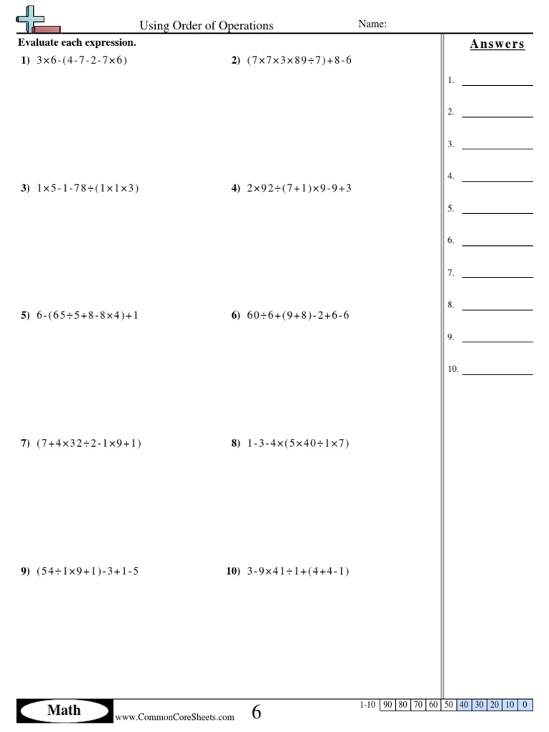 Using Order of Operations: Answers | PDF | Teaching Mathematics ...