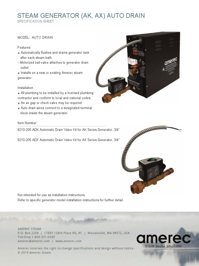 Amerec Steam Generator Auto Drain Kit | PDF