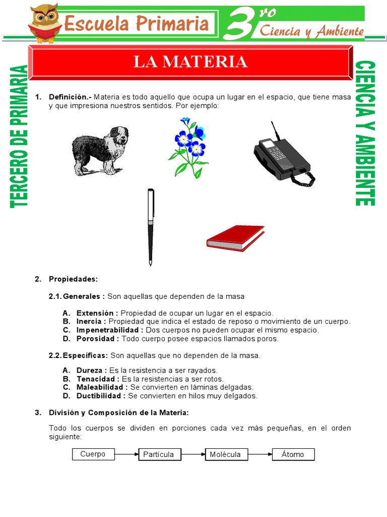 Hojas De Trabajo Sobre La Materia, Tercer Grado